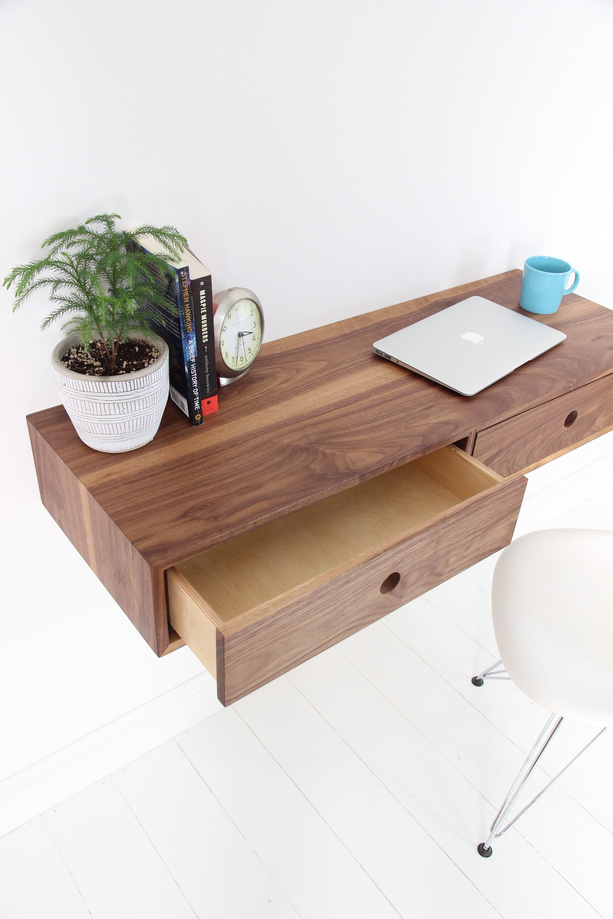 Floating Desk in Solid Walnut Wall Mounted Mid-century Modern - Etsy UK