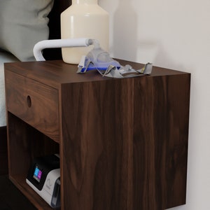 CPAP Floating Nightstand in Solid Walnut, Bedside Table With Drawer - Etsy