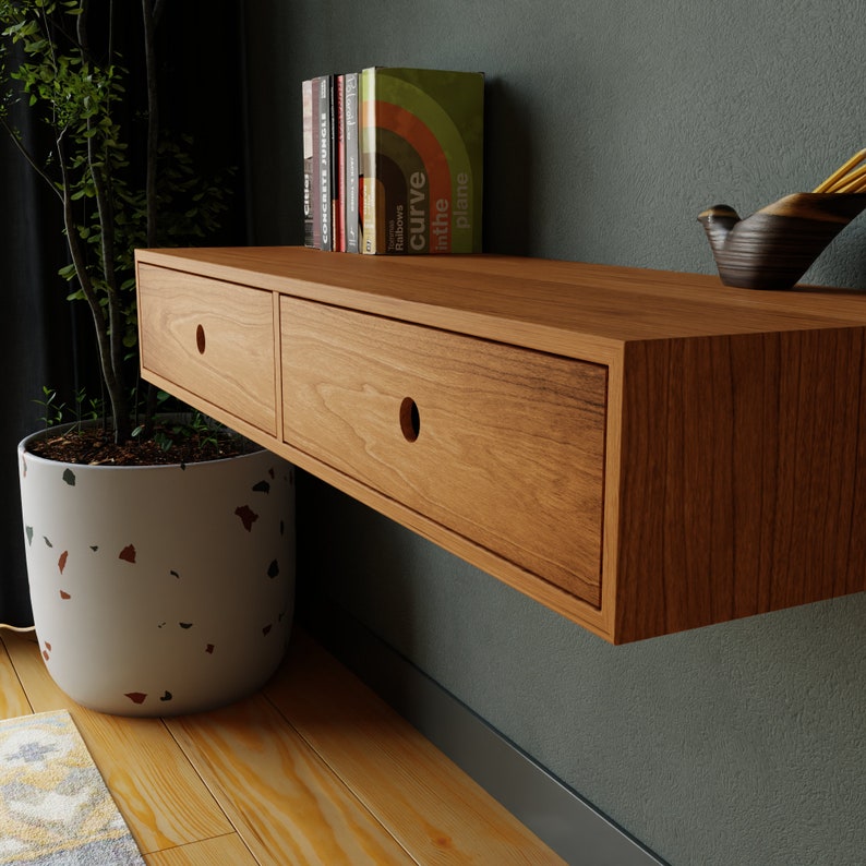 Solid Cherry Floating Desk, Wall Mounted Mid-century Modern Desk - Etsy