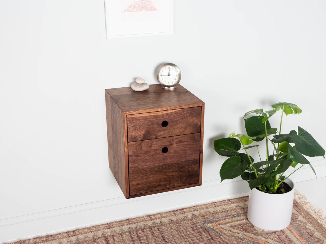 Floating File Cabinet with Desk Drawer Built in Solid Walnut | Etsy