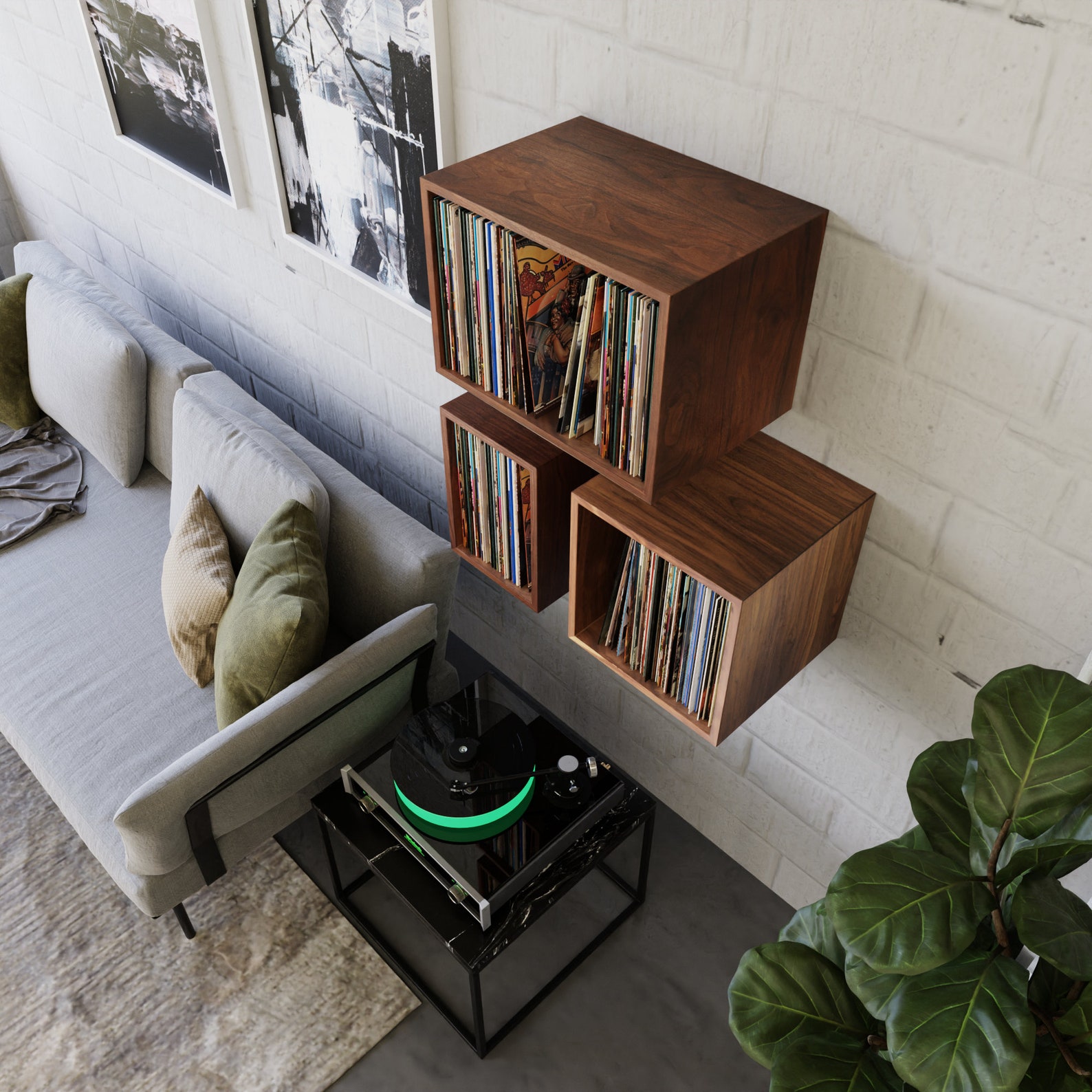 Floating Vinyl Record Storage Shelves in Solid Walnut - Etsy