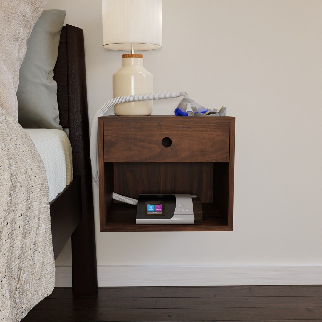 CPAP Floating Nightstand in Solid Walnut, Bedside Table With Drawer - Etsy