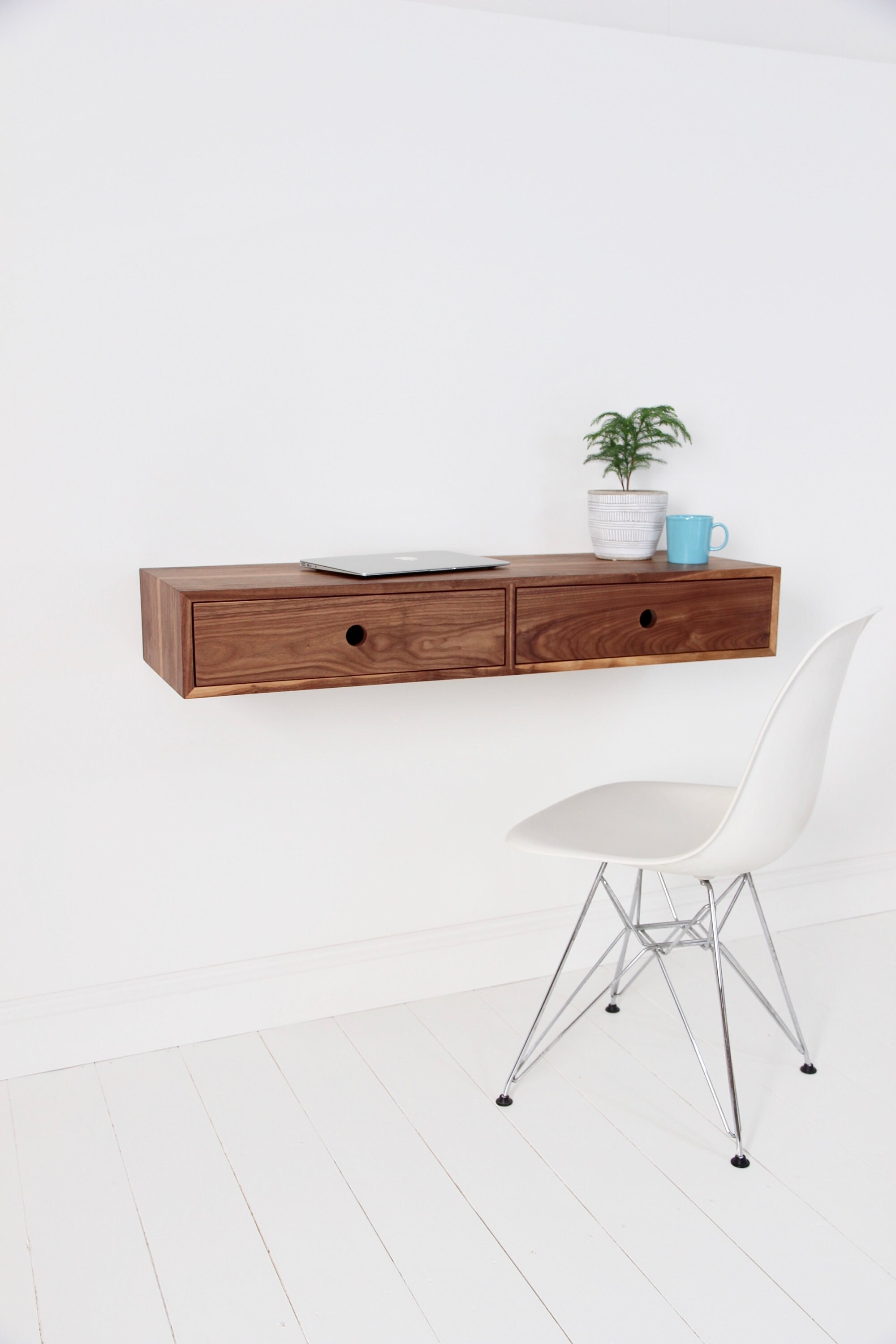 Floating Desk in Solid Walnut Wall Mounted Mid-century Modern - Etsy Canada