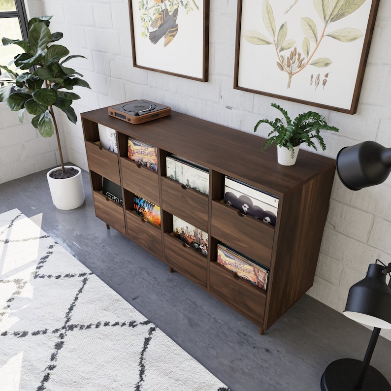 Record Credenza With Pull-out Drawers in Solid Walnut - Etsy Canada