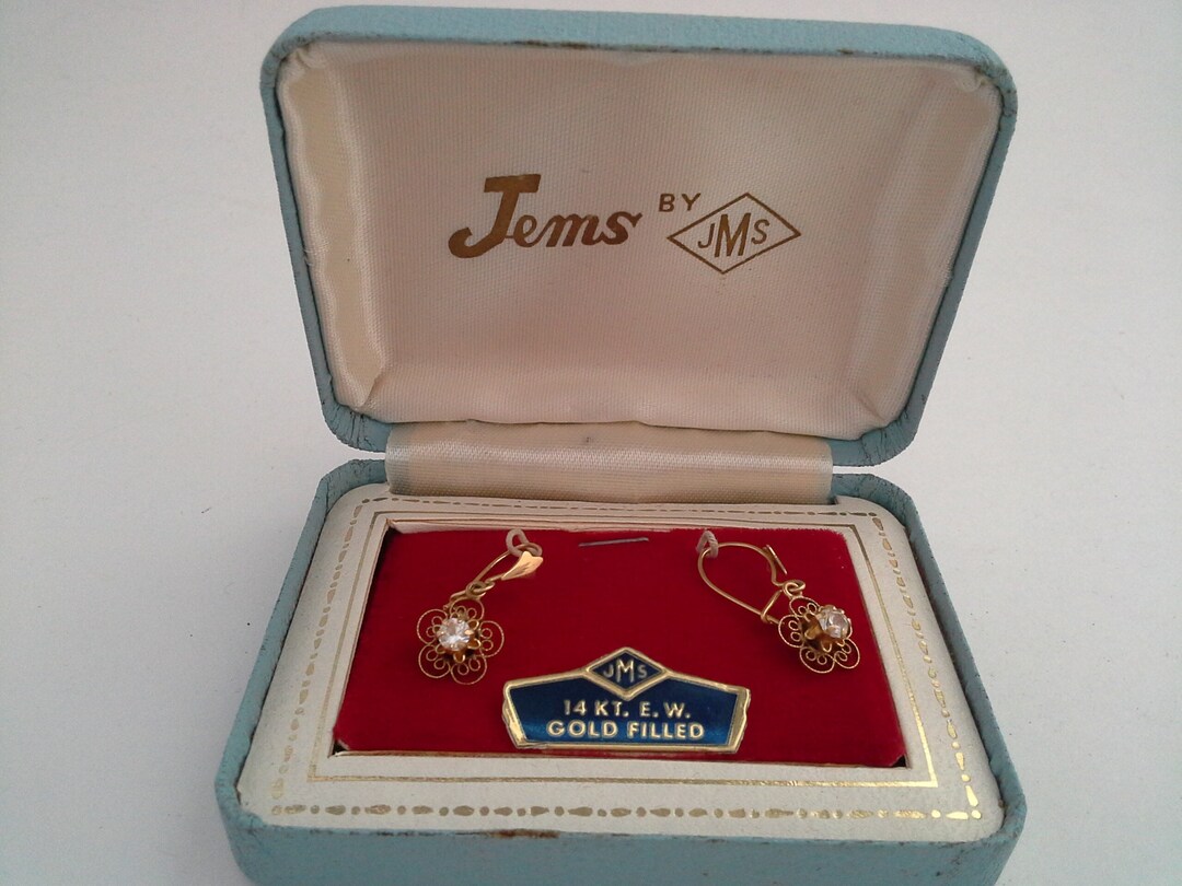 Vintage Pierced Rhinestone Flower Dangle Earrings, Gold Filled Filigree ...