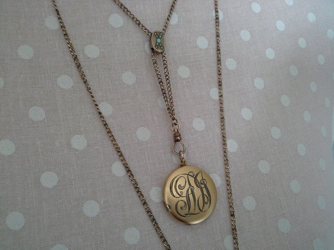 Antique Opal and Seed Pearl Slide Chain With Monogrammed Locket, Gold ...