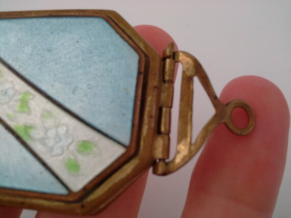 Antique Blue Guilloche Locket, Brass and Enamel Forge… - Gem Antique Blue Guilloche Locket, Brass and Enamel Forge… - Gem