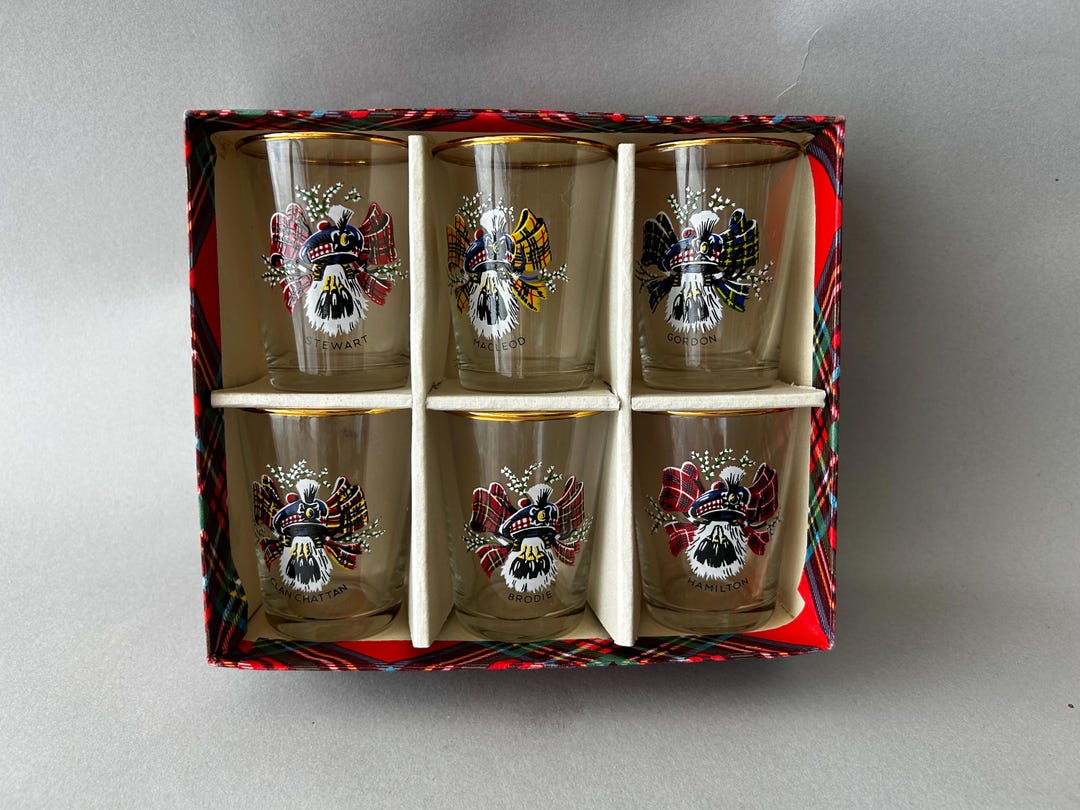 Vintage Scottish Clan Crest Shot Glass Set of 6 Gordon Stewart Macleod ...
