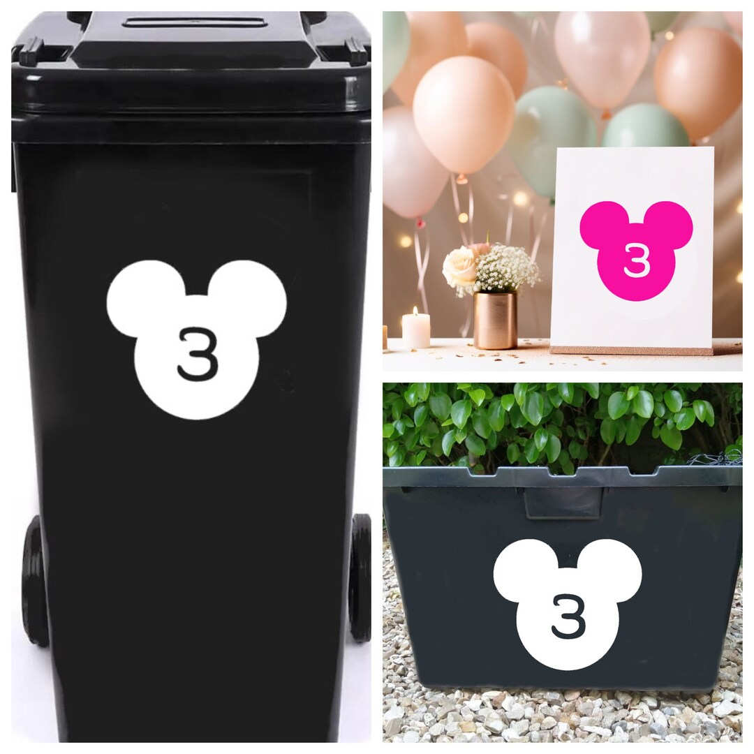 Multi Pack Mouse Wheelie Bin Stickers Recycling Box House Number Mickey ...