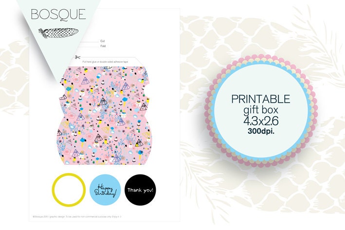 Printable Gift Box With Labels happy Birthday Thank You and - Etsy