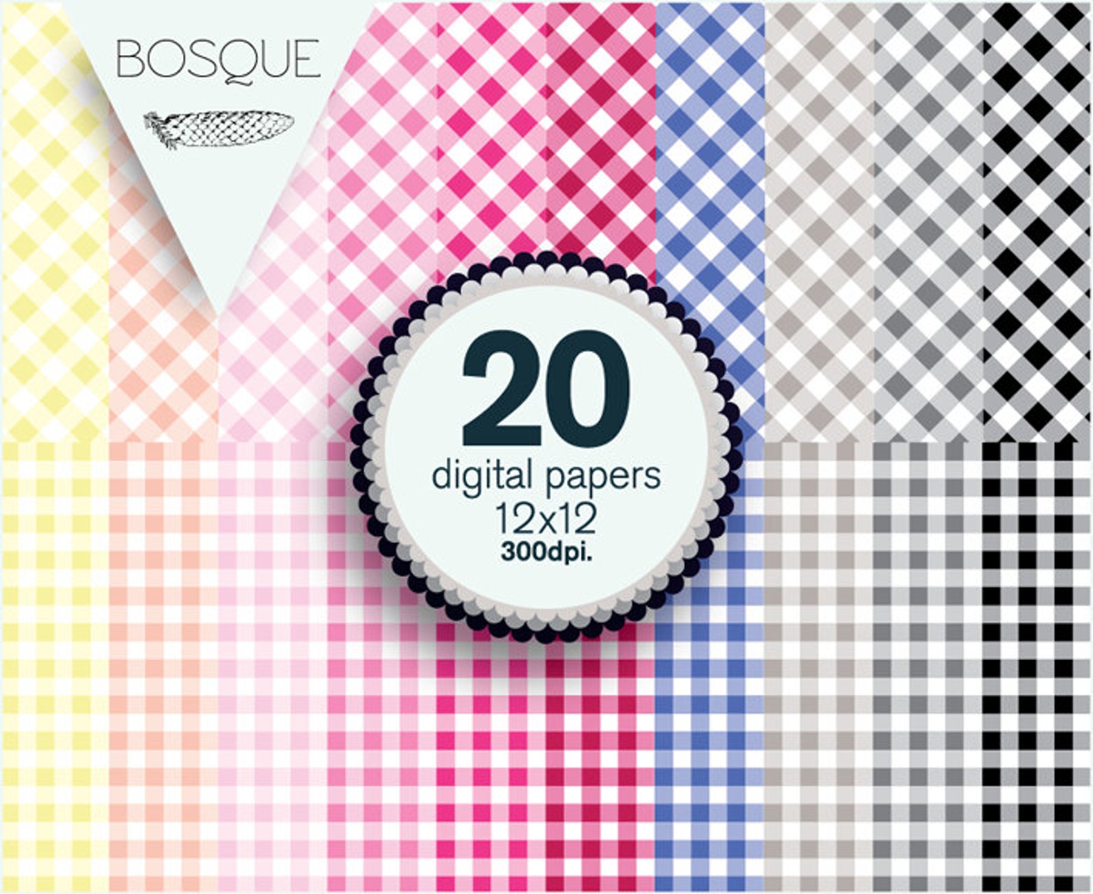 Gingham Printable Paper. Diagonal Gingham Paper. Digital Pack | Etsy