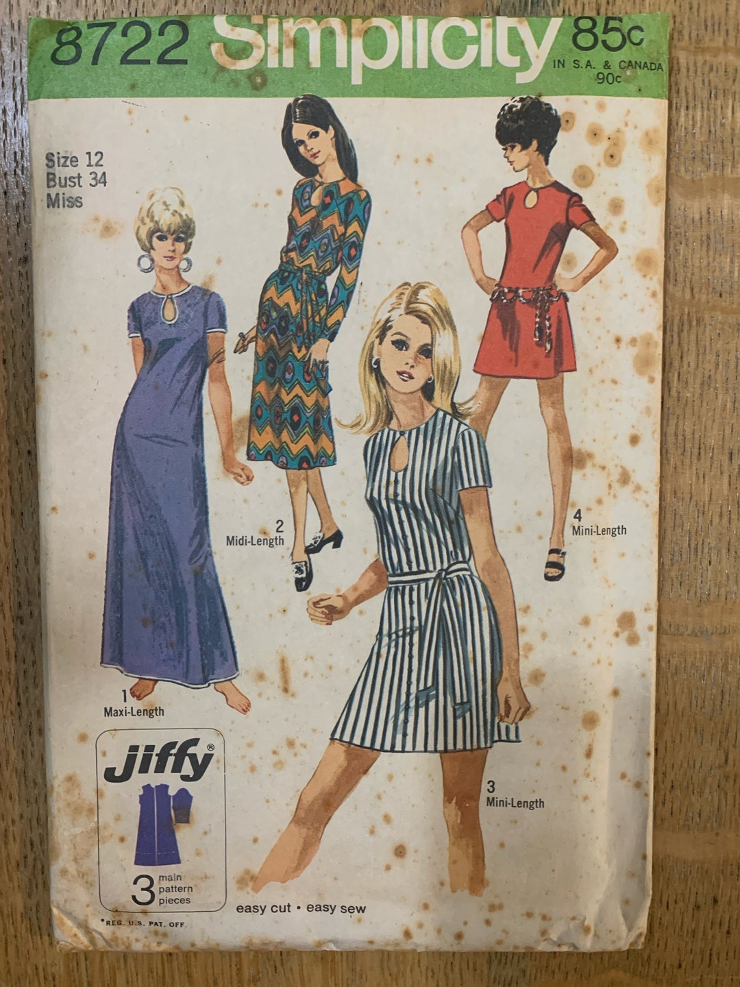 1970 Simplicity Pattern 8722 Dress Pattern Size 12 - Etsy