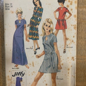 1970 Simplicity Pattern 8722 Dress Pattern Size 12 - Etsy