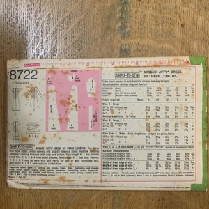 1970 Simplicity Pattern 8722 Dress Pattern Size 12 - Etsy