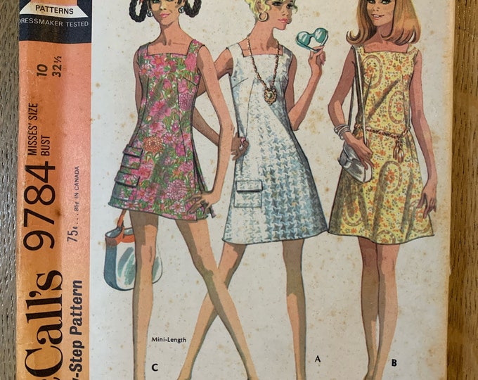 Vintage 1969 Mccall's Pattern 9784 Size 10 Dress, Shorts, & Top Pattern ...