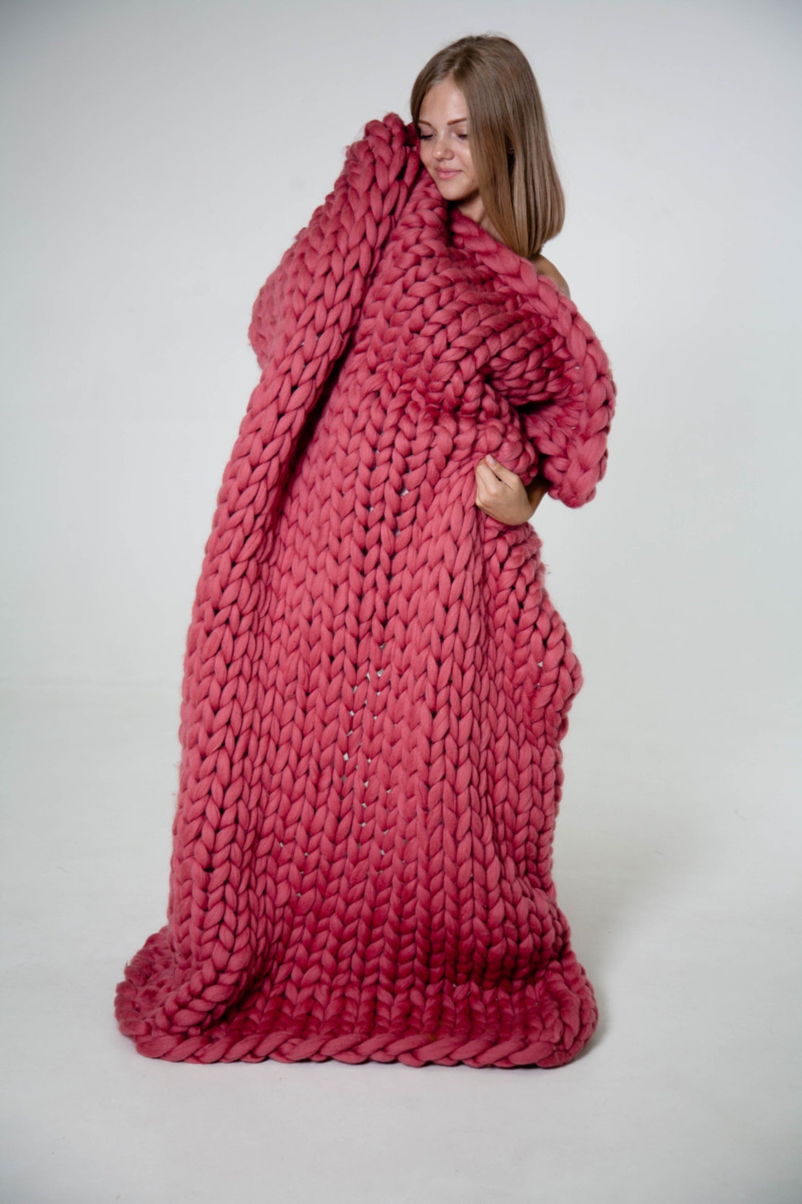 Chunky Knit Blanket Handmade Knit Wool Blanket Knitted - Etsy