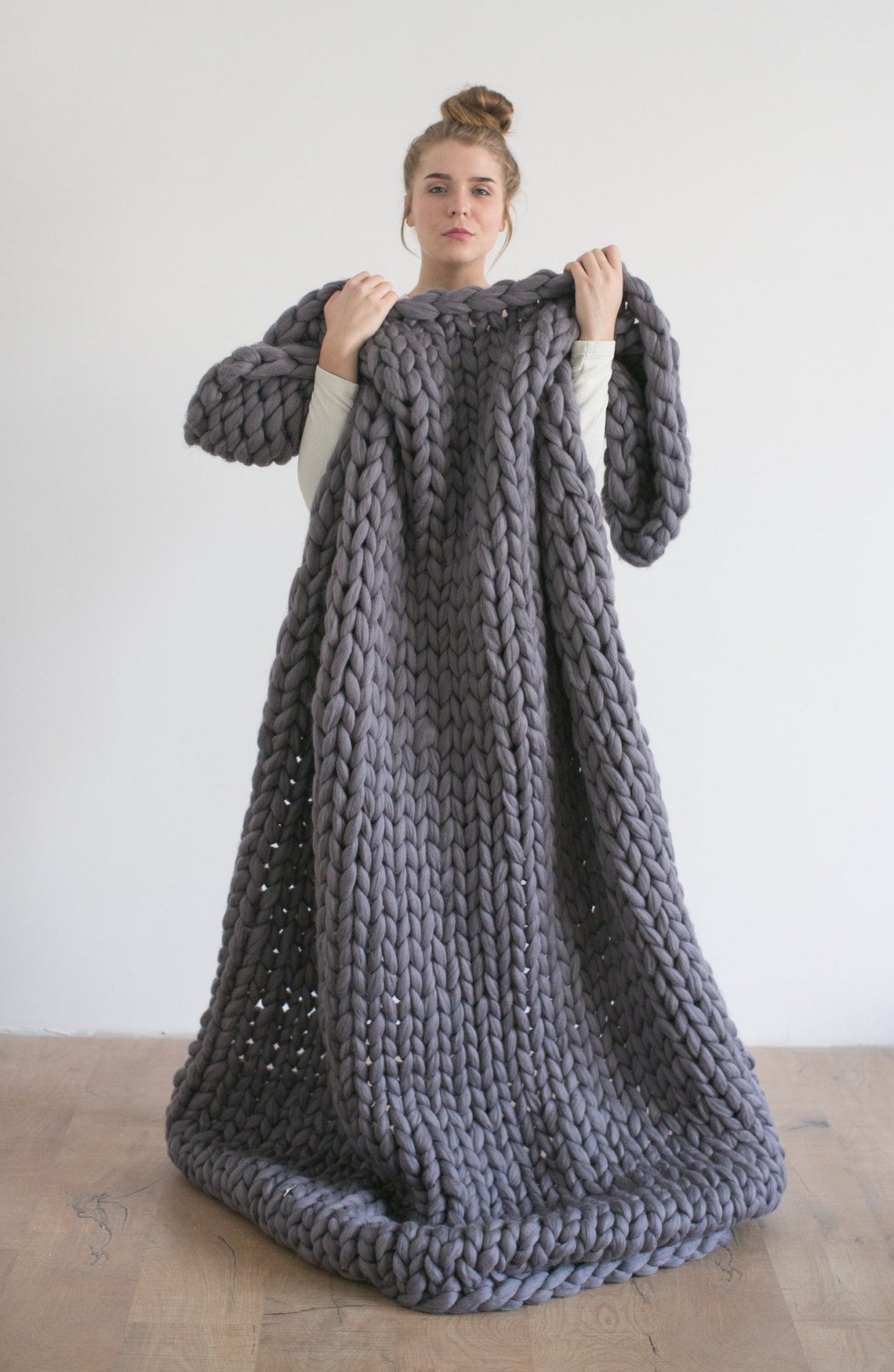 Gray Chunky Knit Blanket Giant Wool Blanket Chunky Merino Wool - Etsy