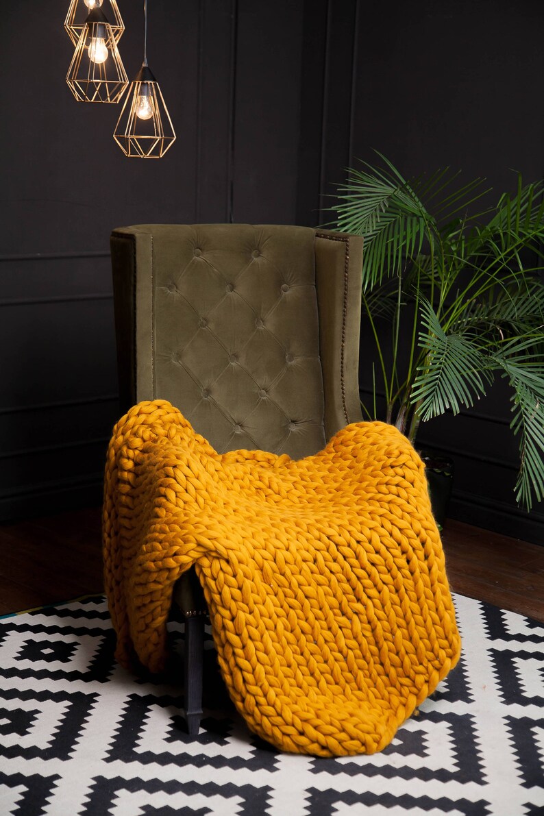 Chunky knit blanket Handmade blanket Giant wool blanket Chunky | Etsy