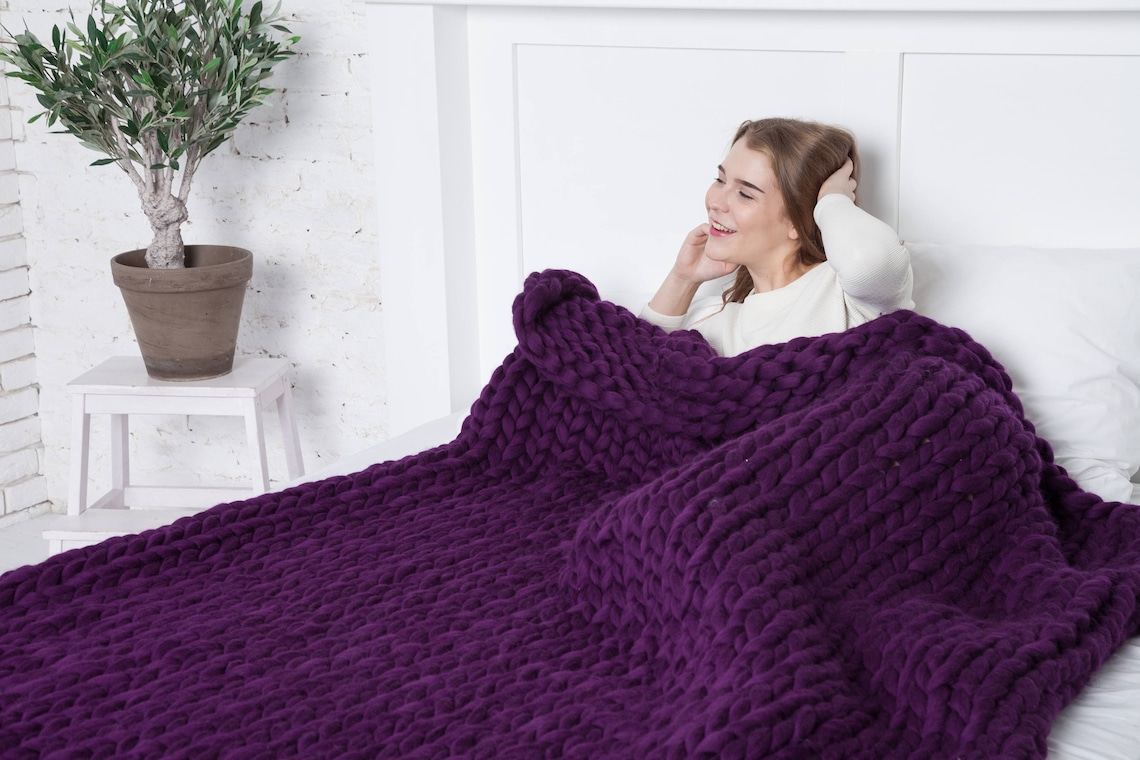 Giant wool blanket Giant knit blanket Chunky blanket Chunky | Etsy