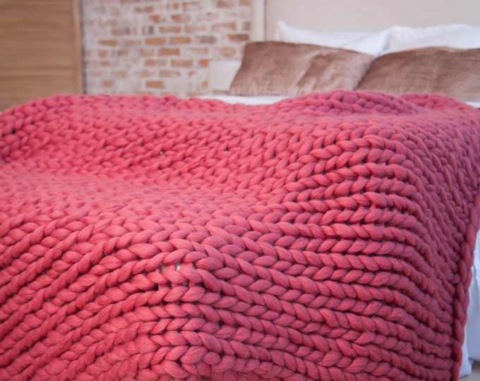 Chunky Knit Blanket Handmade Knit Wool Blanket Knitted - Etsy