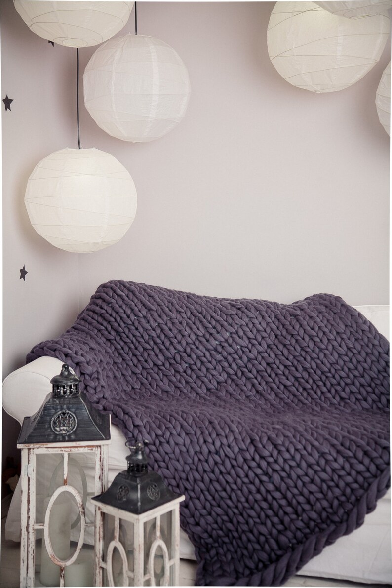 Chunky Wool Blanket Gifts for her Wool blanket Knitted throw | Etsy