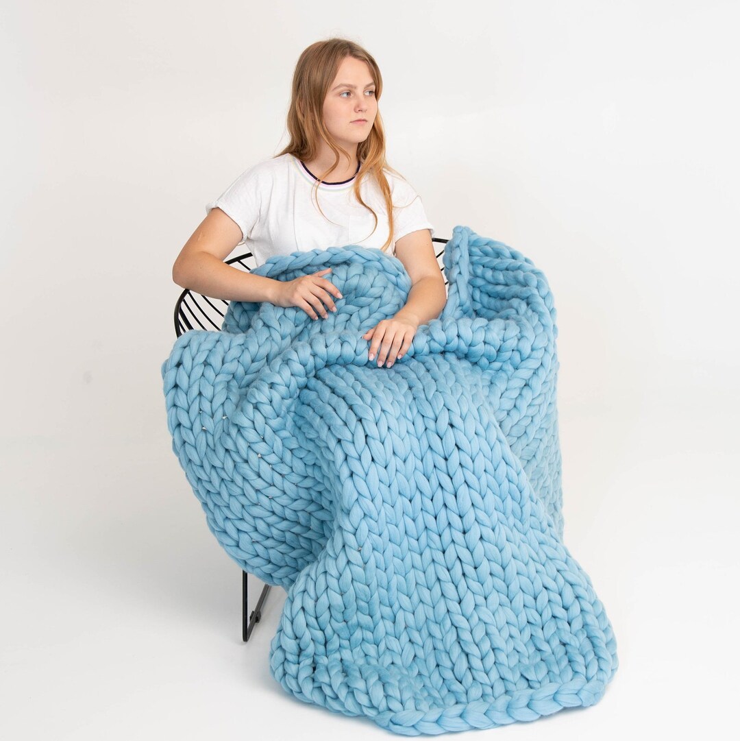 Chunky 100% Merino Wool Throw, Lap Blanket, Giant Blanket, Large Knit ...