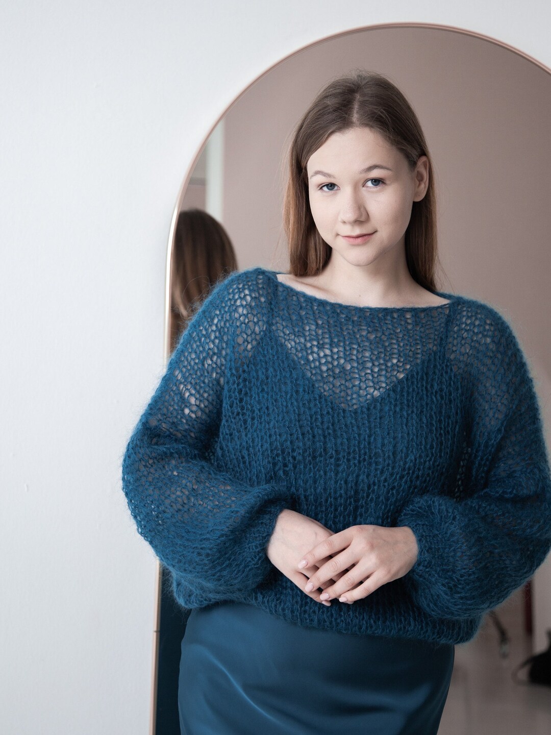 Knit Mohair Sweater, Loose Oversize Fit, Balloon Sleeve, Wedding Cover ...