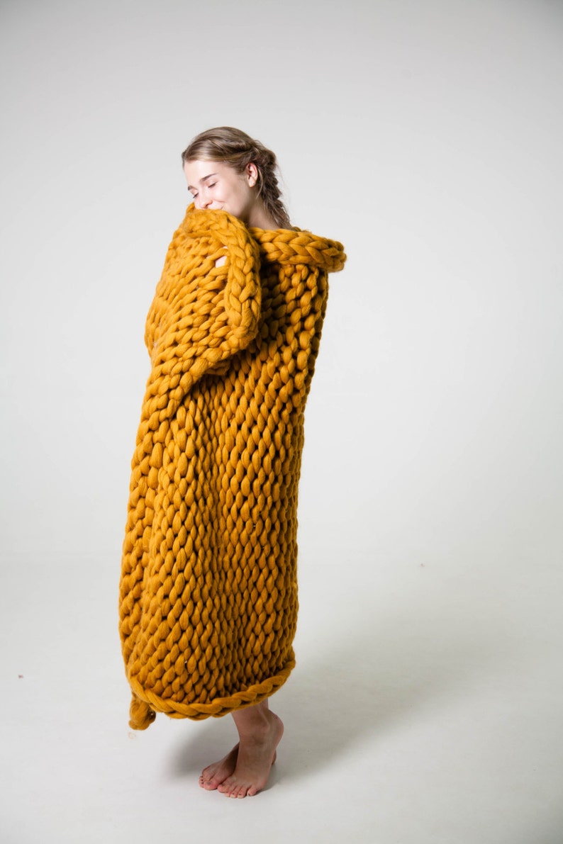 Cozy Hand Knit Throw Chunky Wool Blanket Hand Knitted Gift - Etsy