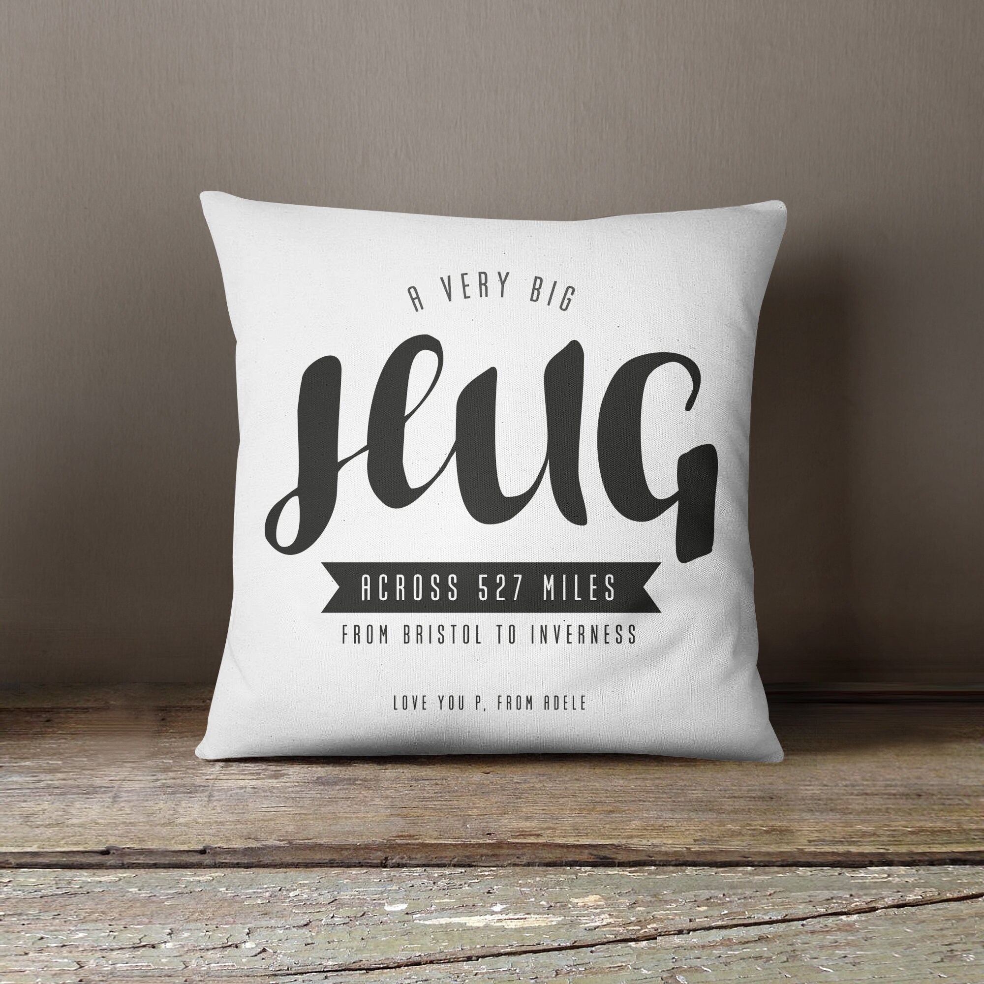 A Very Big Hug Across the Miles Cushion | Black and White | Gift ...