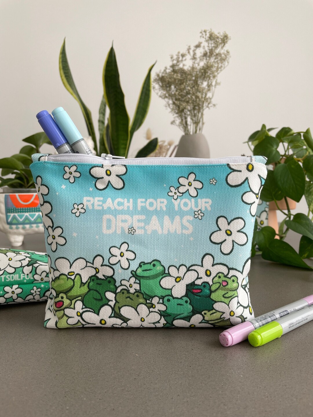 Reach for Your Dreams - Pencil Case - Frog, Art,frog Pencil Case,flower ...