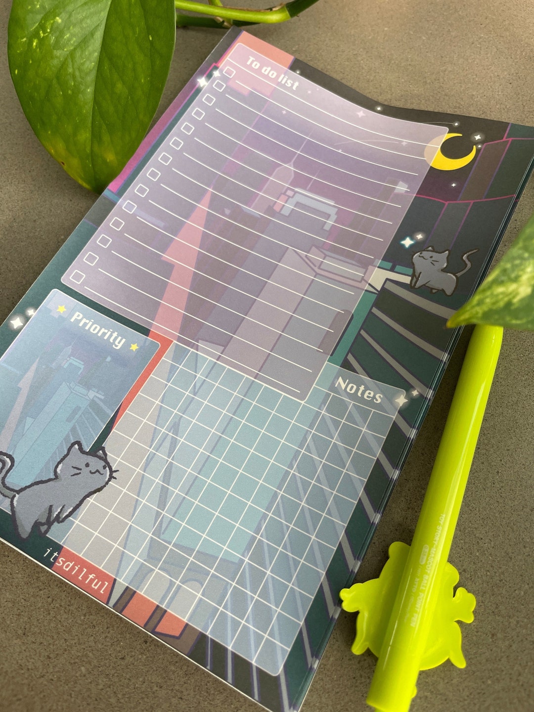 City Scape - Note Paper- Cat - to Do List, Cat Memo, Moon Memo ...