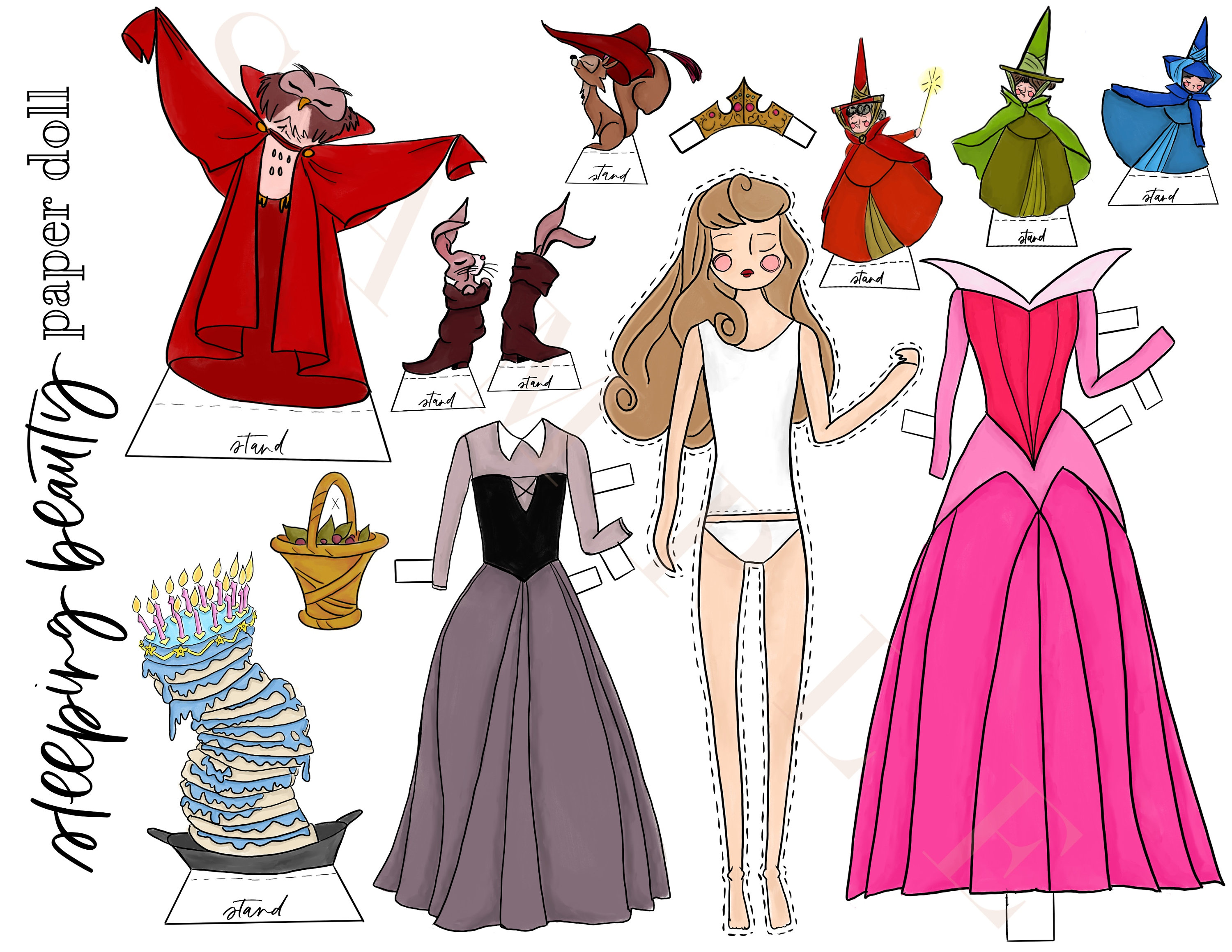 Sleeping Beauty Paper Doll. Aurora, Briar Rose, Princess Paper Doll - Etsy