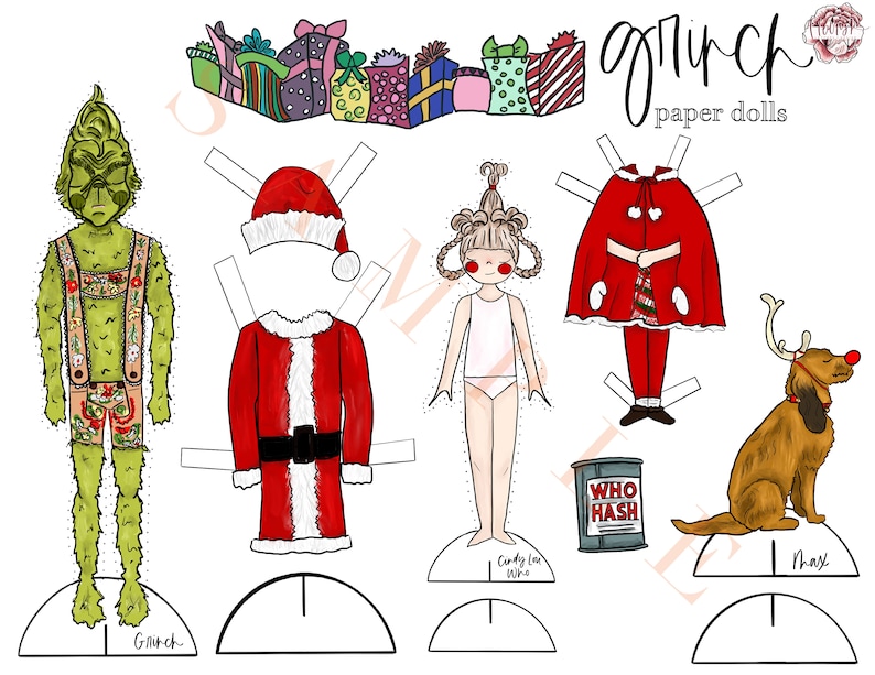 The Grinch Paper Doll / Cindy Lou Who / Christmas Paper Dolls - Etsy