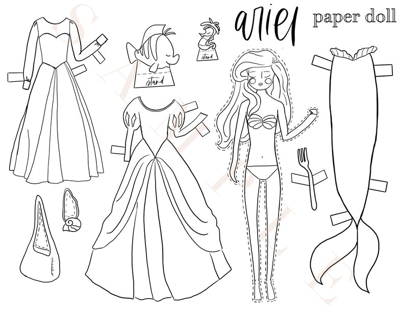 Ariel Paper Doll Mermaid Paper Doll THE LITTLE MERMAID | Etsy
