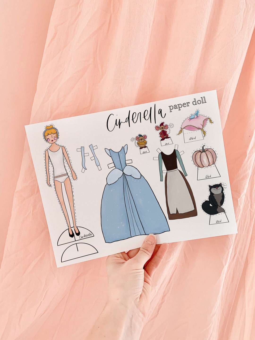Cinderella Paper Doll, Princess Paper Doll, Pumpkin, Glass Slipper - Etsy