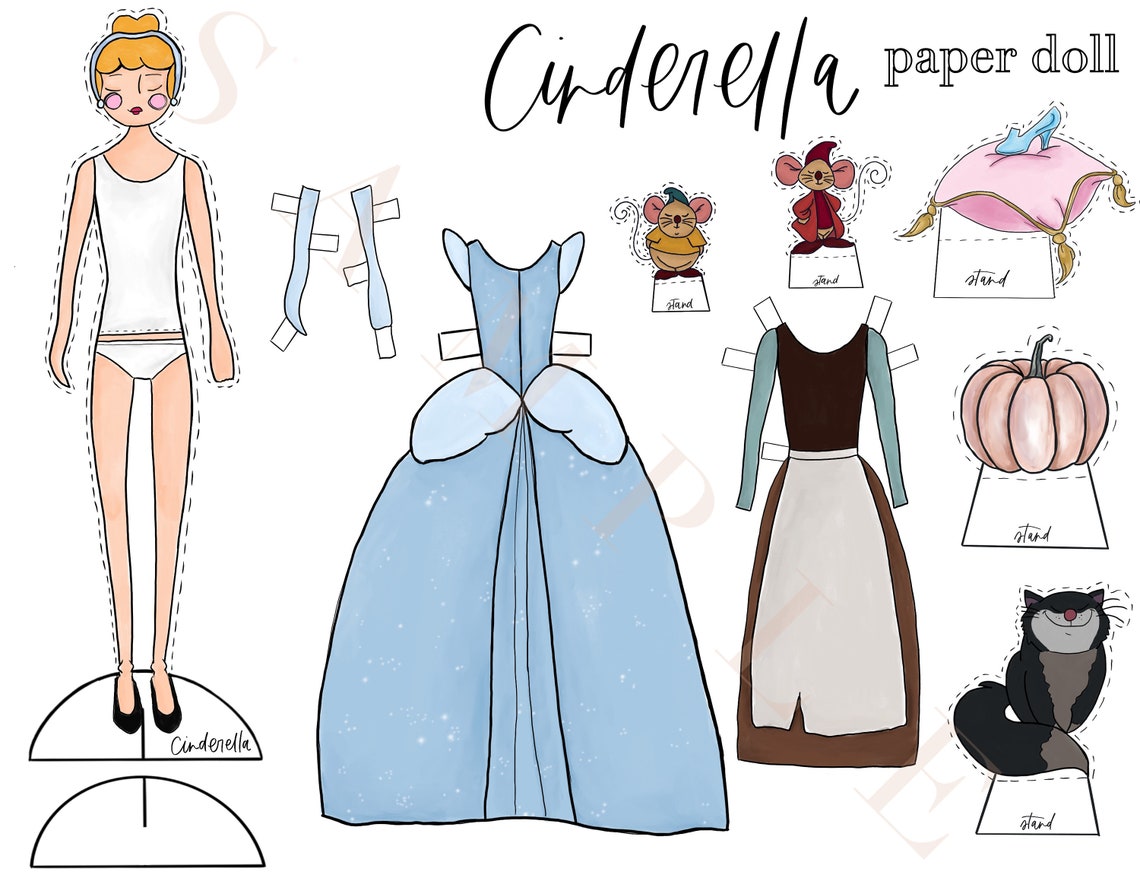 Cinderella Paper Doll Princess Paper Doll Pumpkin Glass - Etsy