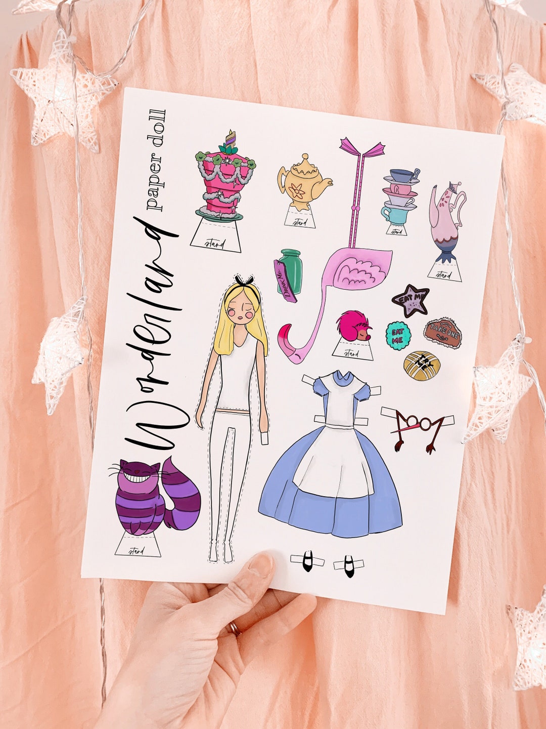 Alice in Wonderland Paper Doll, Cheshire Cat, Drink Me, Unbirthday - Etsy