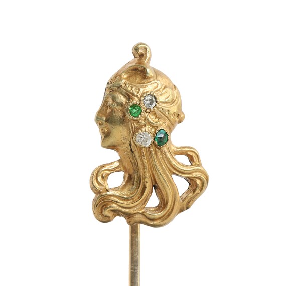 Antique Art Nouveau Cleopatra Diamond Stick Pin: 18k … - Gem
