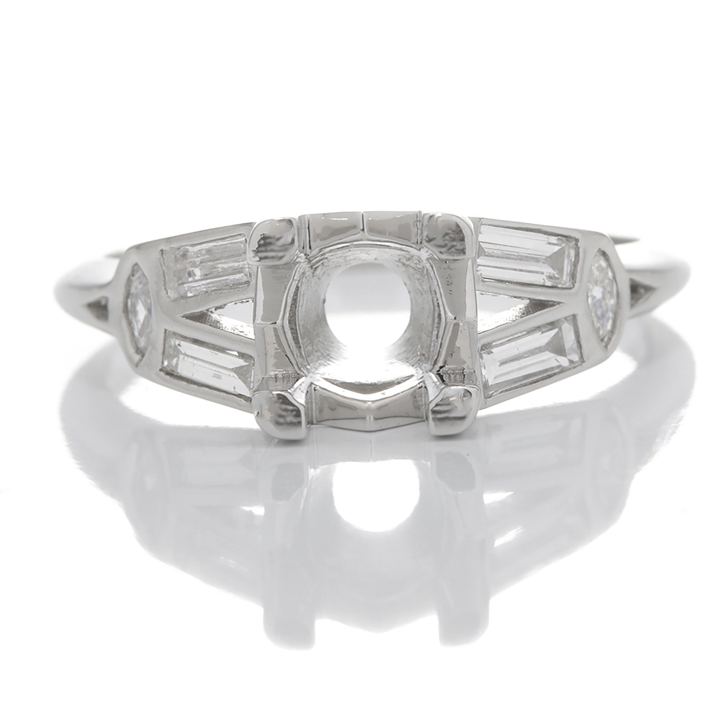 Engagement Ring Setting. Baguette Diamonds Platinum Art Deco - Etsy