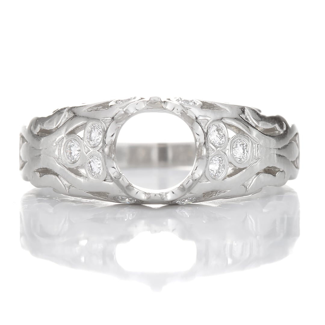 Vintage STYLE Engagement Ring Setting/semi Mounting. Fit 5.8mm Round. Platinum, Diamonds ...