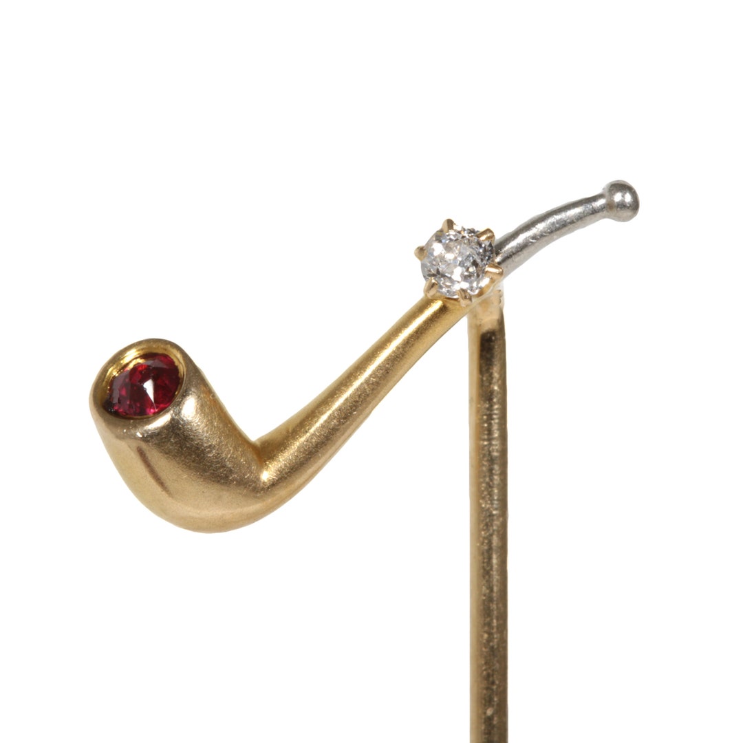 Antique Vintage Ruby Diamond Pipe Stick Pin / Lapel Pin. Platinum, 14kt ...