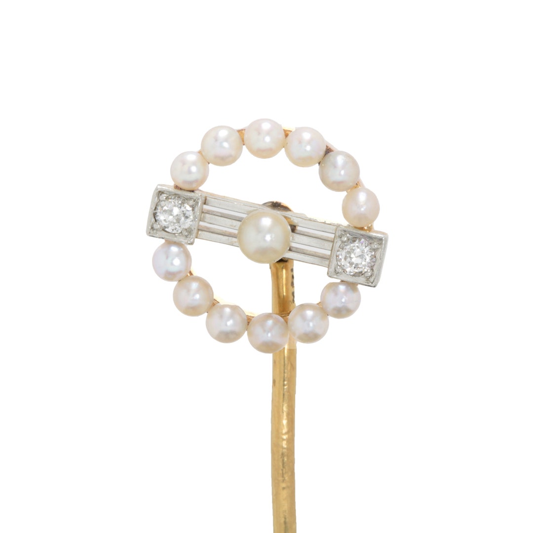 Antique Pearls Diamonds Platinum Stick Pin/lapel/tie Pin. 14kt Gold ...
