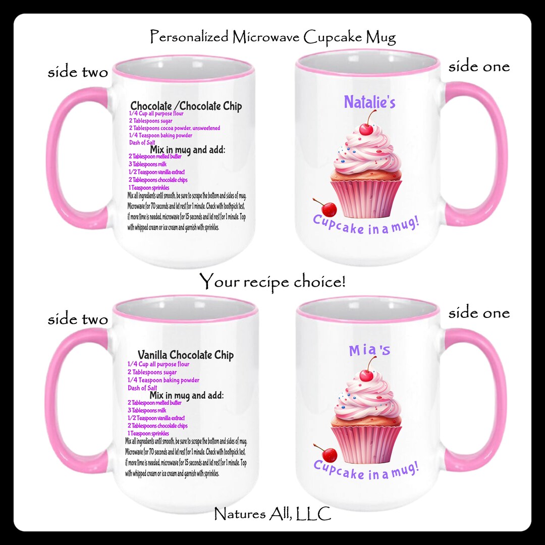 Personalized Microwave Cupcake Mug Recipe Chocolate Vanilla Cake Custom ...