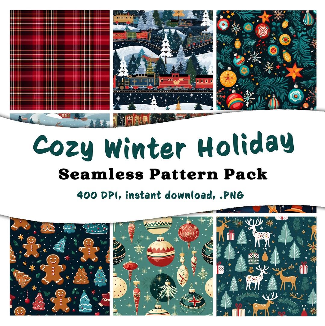 Winter Holiday Seamless Pattern Bundle, High Resolution Instant ...