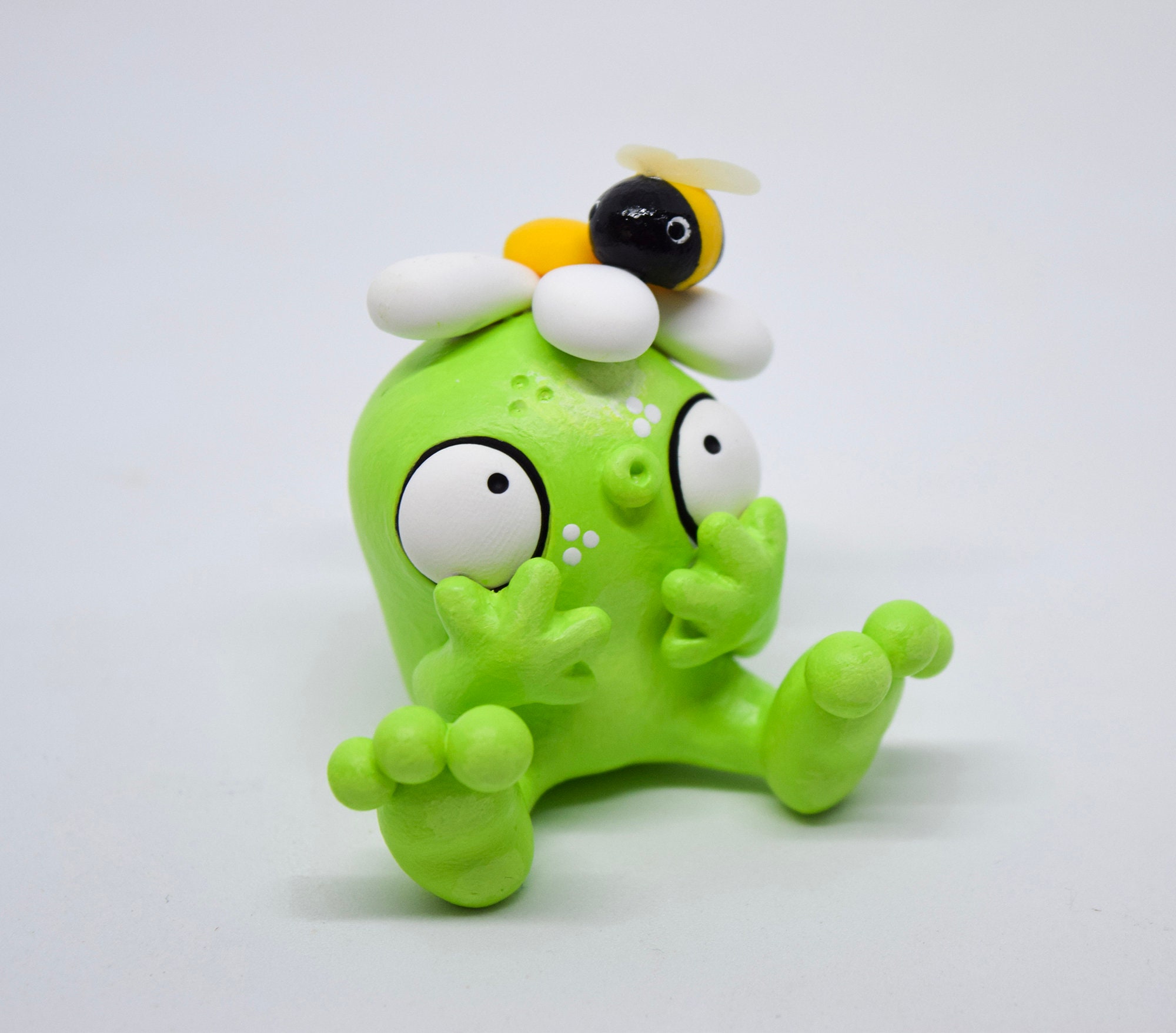 Monster Figurine With Flower and Bumble Bee, Handcrafted Cute ...