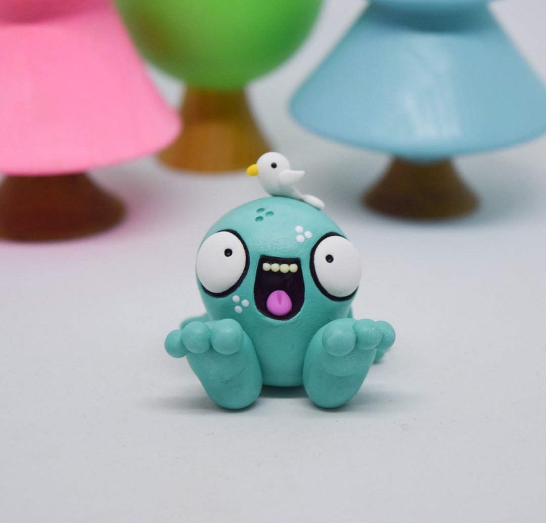 Cute Monster Shelf Ornament, Bright Shelf Art, Monster and Bird Figure ...