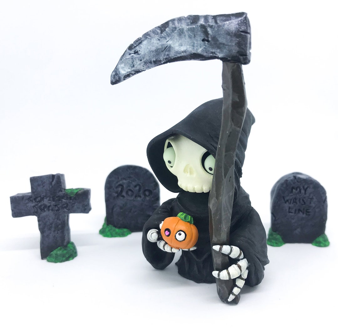 The Grim Reaper, Creepy Cute, Polymer Clay Figure, Halloween Gift - Etsy