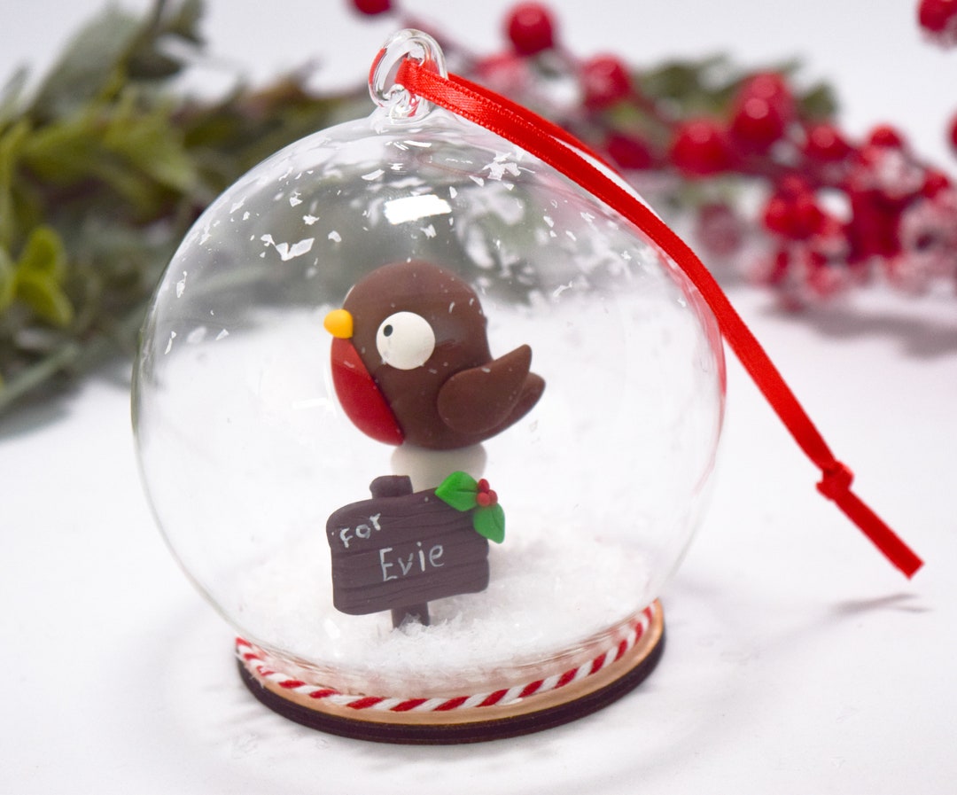 Personalised Christmas Robin Tree Ornament, Glass Bauble Decoration - Etsy