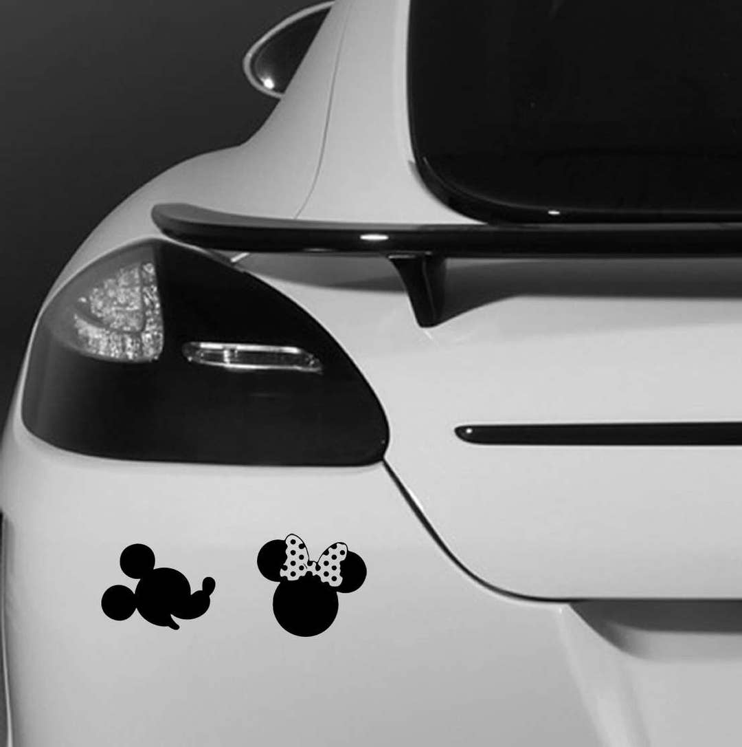 Mickey Mouse Minnie Mouse Heads Quote Motto Sign Logo Car Bumper ...