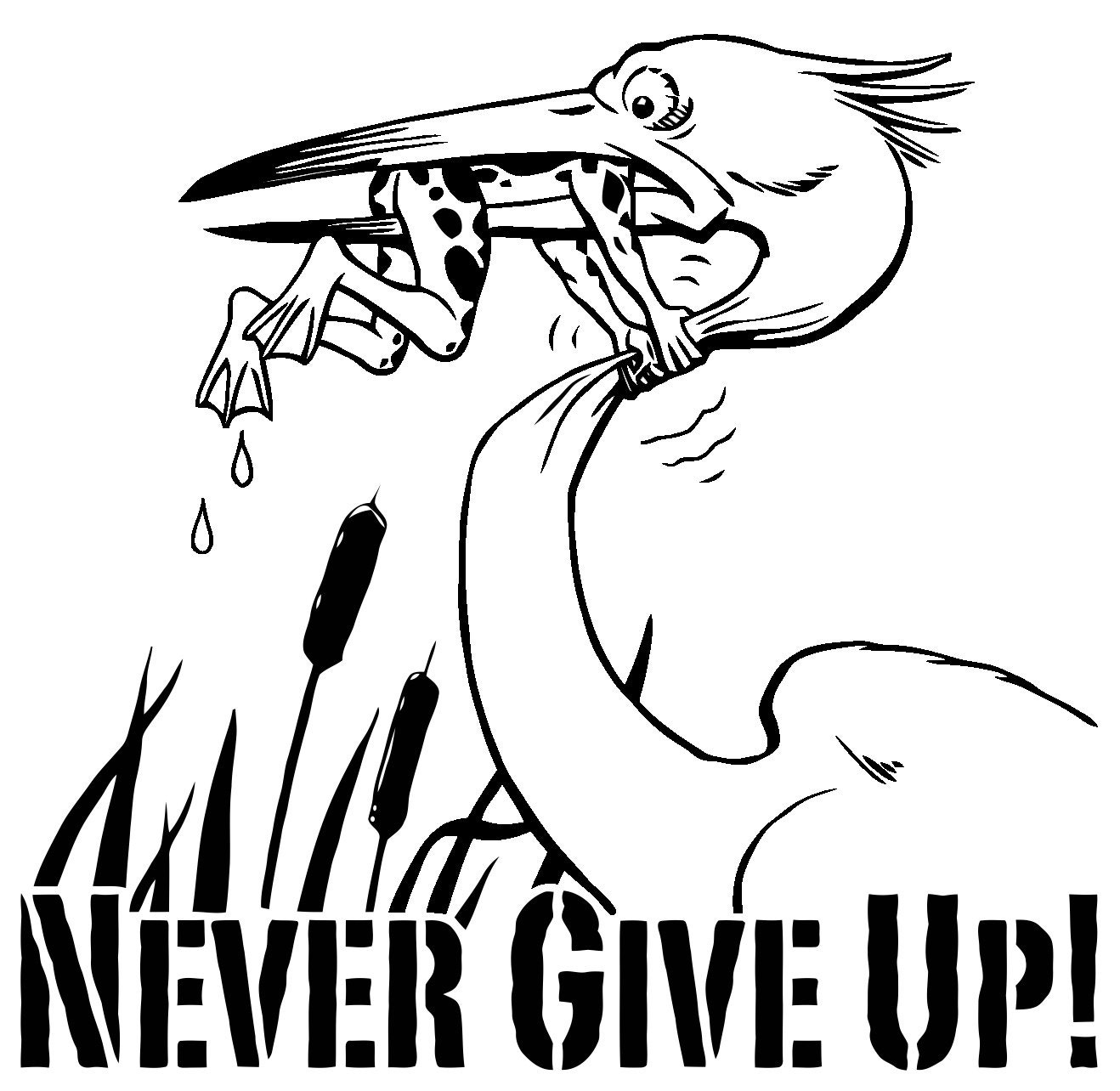 Never Give Up Poster Frog Choking Bird